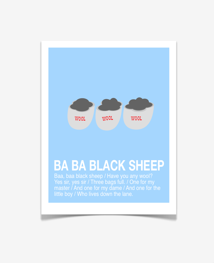 Children's Art Print - Ba Ba Black Sheep Nursery Rhyme Poster | BirdAve