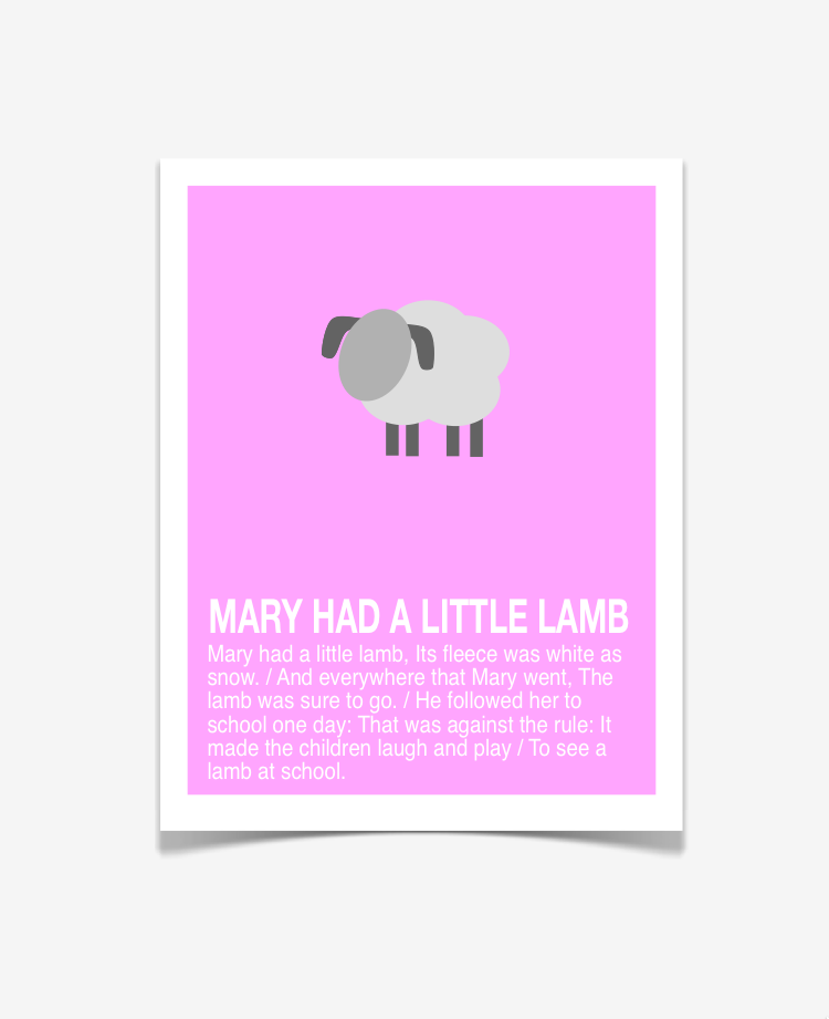 Children's Art - Mary Had A Little Lamb - Nursery Rhyme Poster - | BirdAve